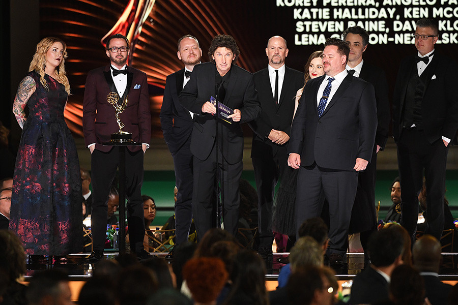 The team from Stranger Things accepts the award for Outstanding Sound ...