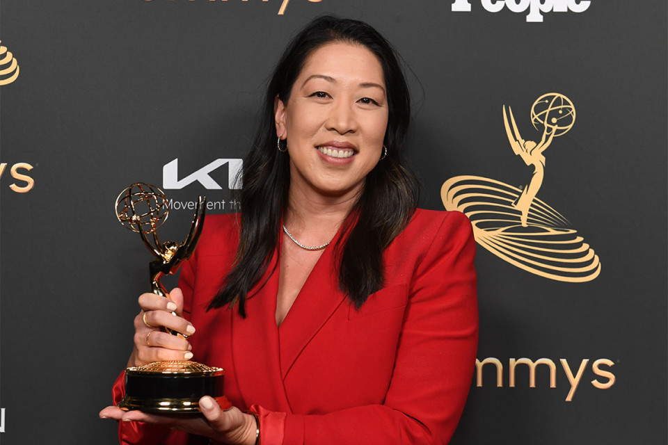 Pam Chen accepts the Art/Cultural/Historical News Story Emmy for ABC7’s ...